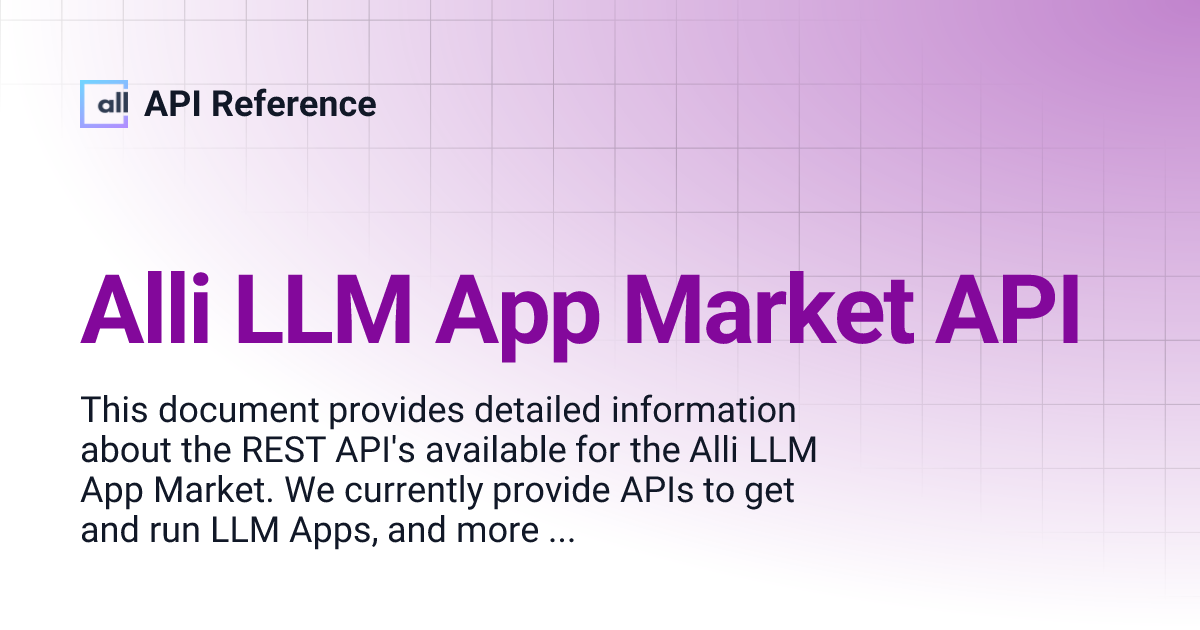 Alli LLM App Market API | API Reference